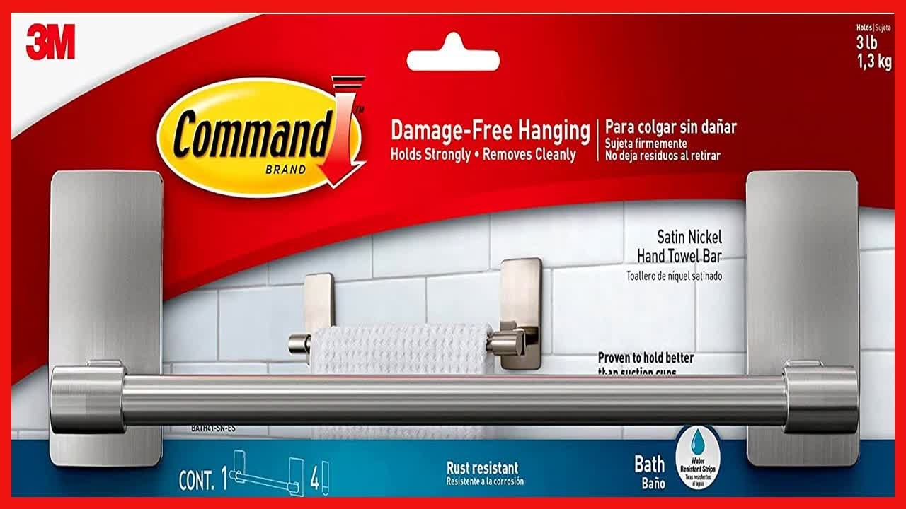 Command BATH41-SN-ES 3M 9" Holder Hand, Satin Nickel, 1-Towel Bar, 4 ...