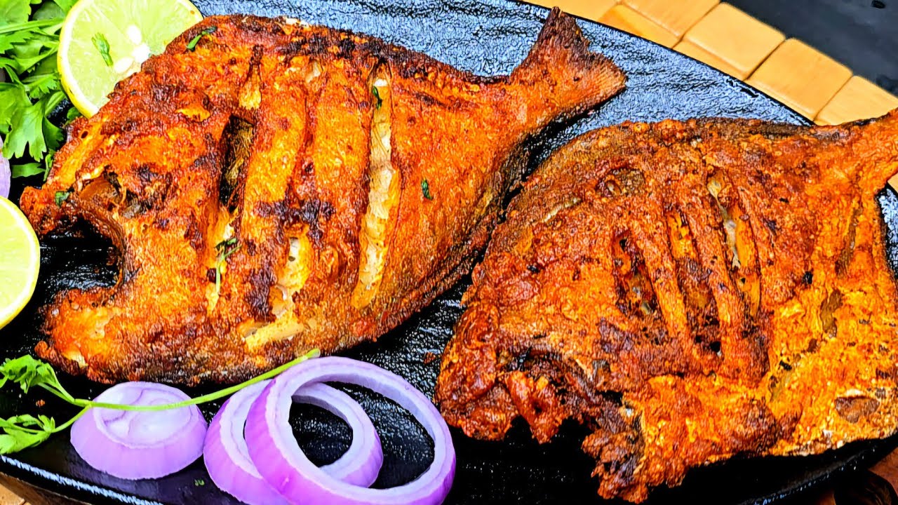 crispy whole pomfret fry| pomfret masala fry| tawa fish fry | fish fry ...