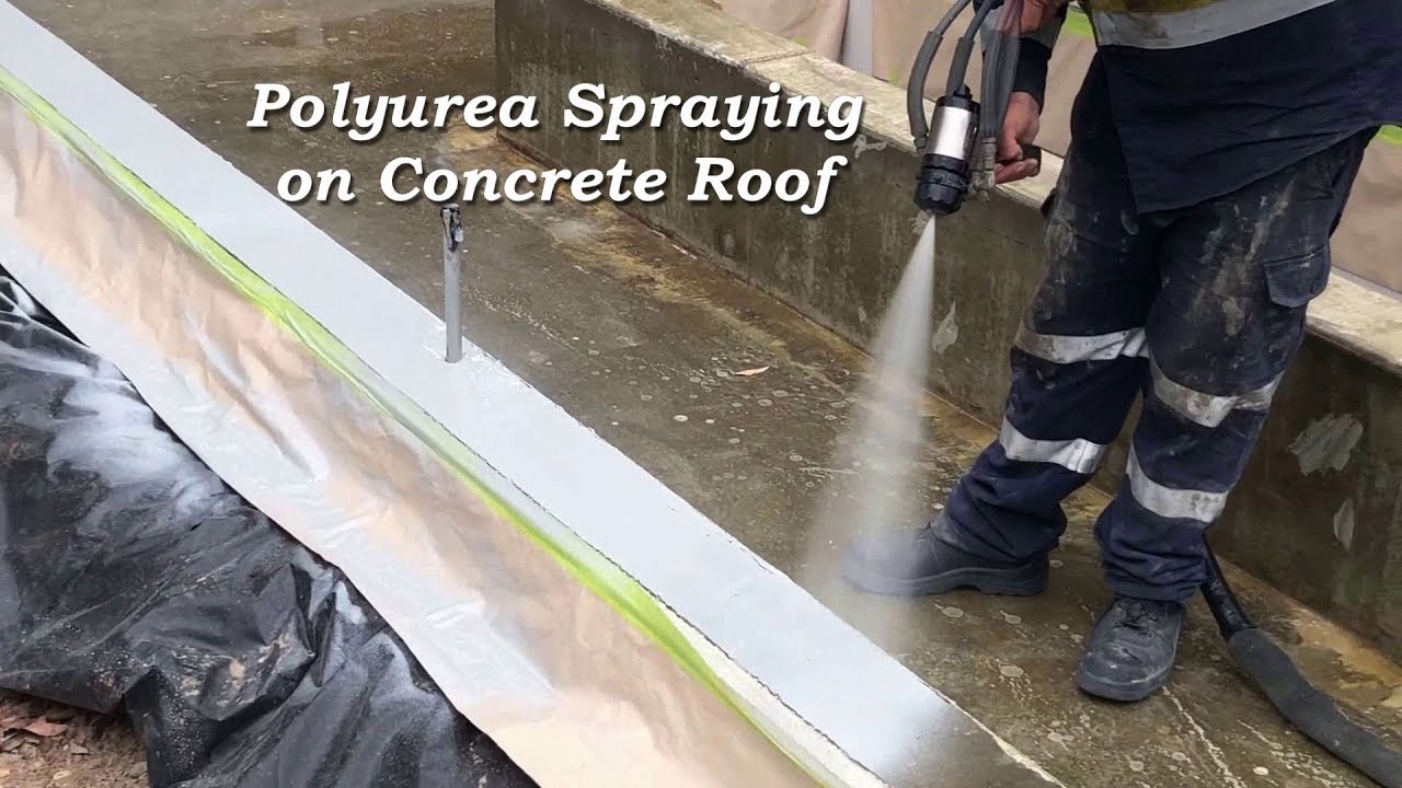 Polyurea Spraying on a Concrete Roof with Graco E10hp - YouTube