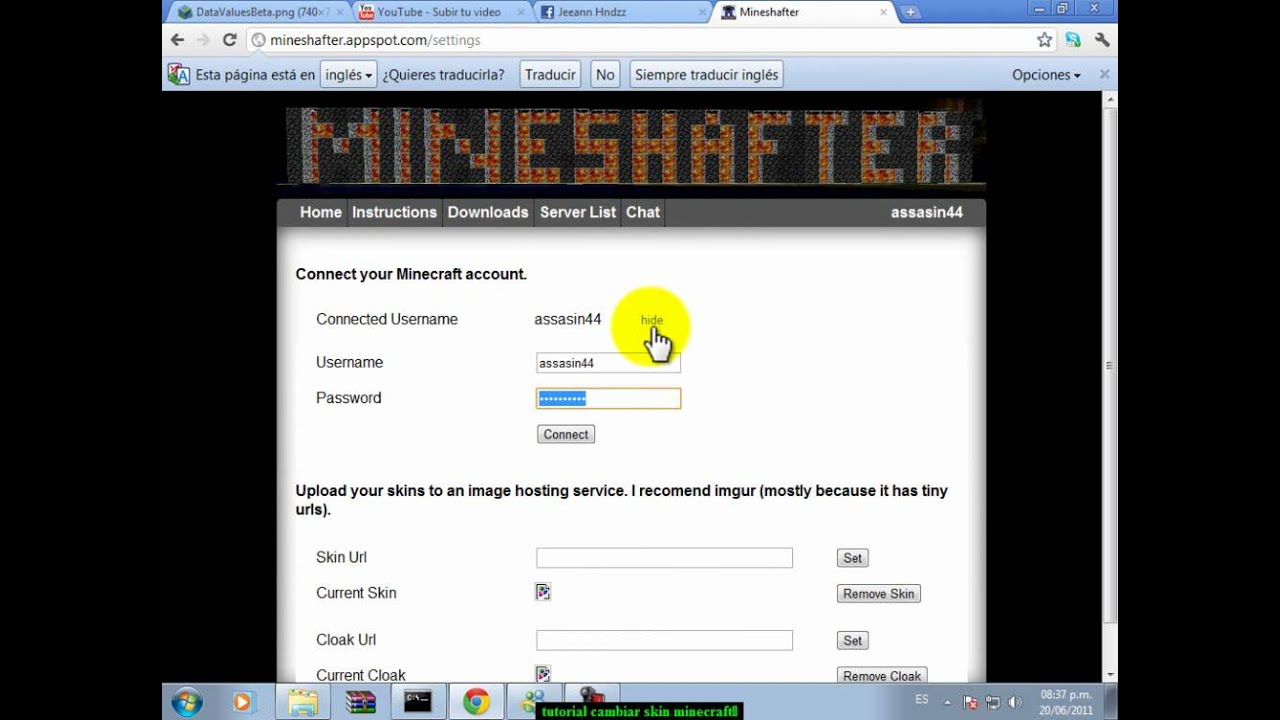 tutorial mineshafter cambiar skin minecraft - YouTube