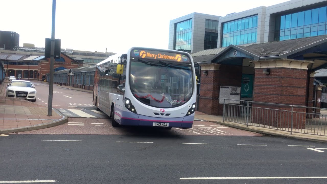 First Sheffield 63001 departs Sheffield Bus Station with a Merry ...