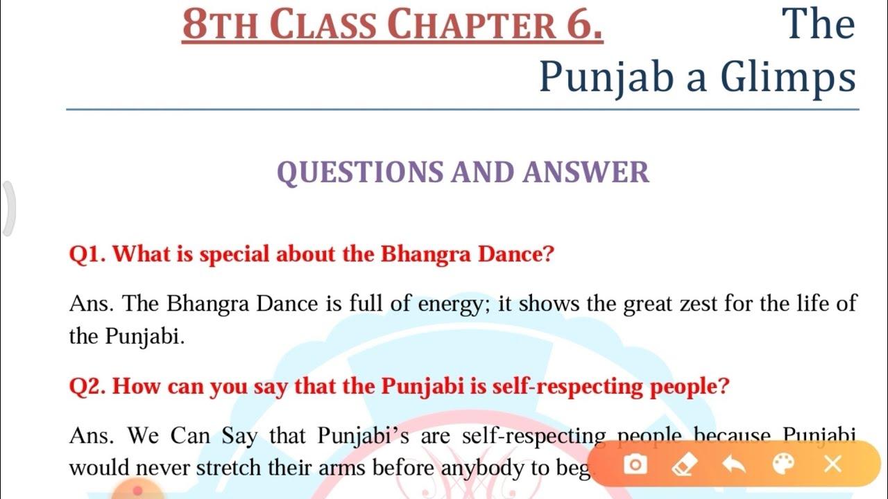 Class 8 English Chapter 6 Question Answer | the punjab a glimpse ...
