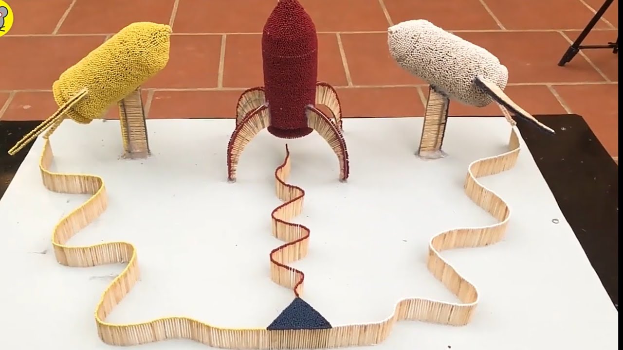 شوف ردة فعل صاروخ مصنوع من عود كبريت Match Chain Reaction Amazing Fire ...