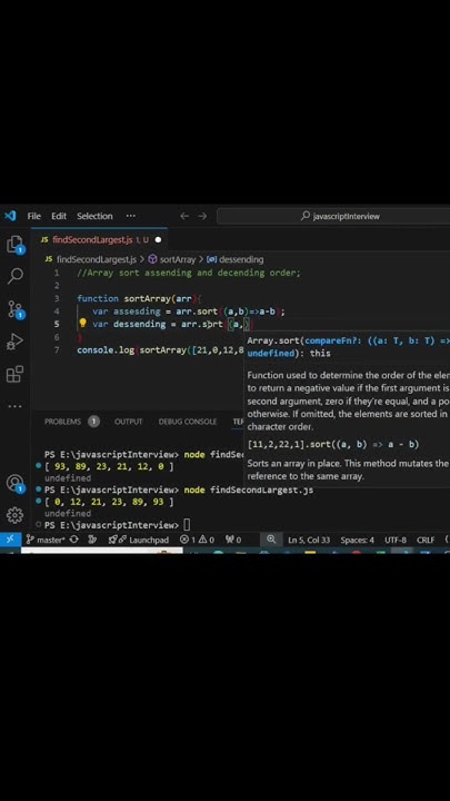 Array Short Ascending And Descending Order In Javascript Programming Javascript Coding