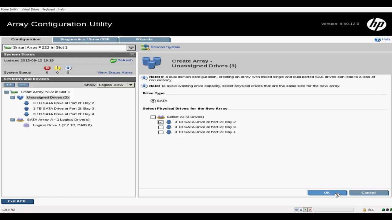 Create single volume in HP P222 Disk Array controller - YouTube
