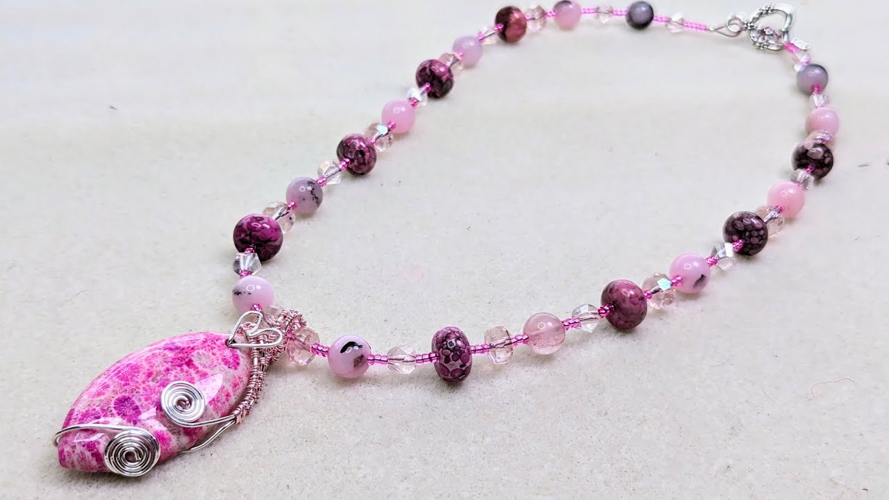 Pretty in Pink! 🩷 let's wire wrap my fossil coral pendant from the ...
