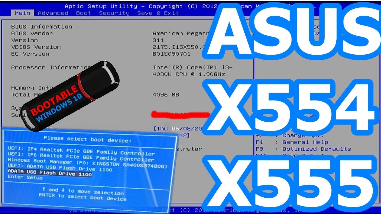 How to ASUS X554 X555 Laptop BOOT Menu Bios Settings ! Boot from USB ...