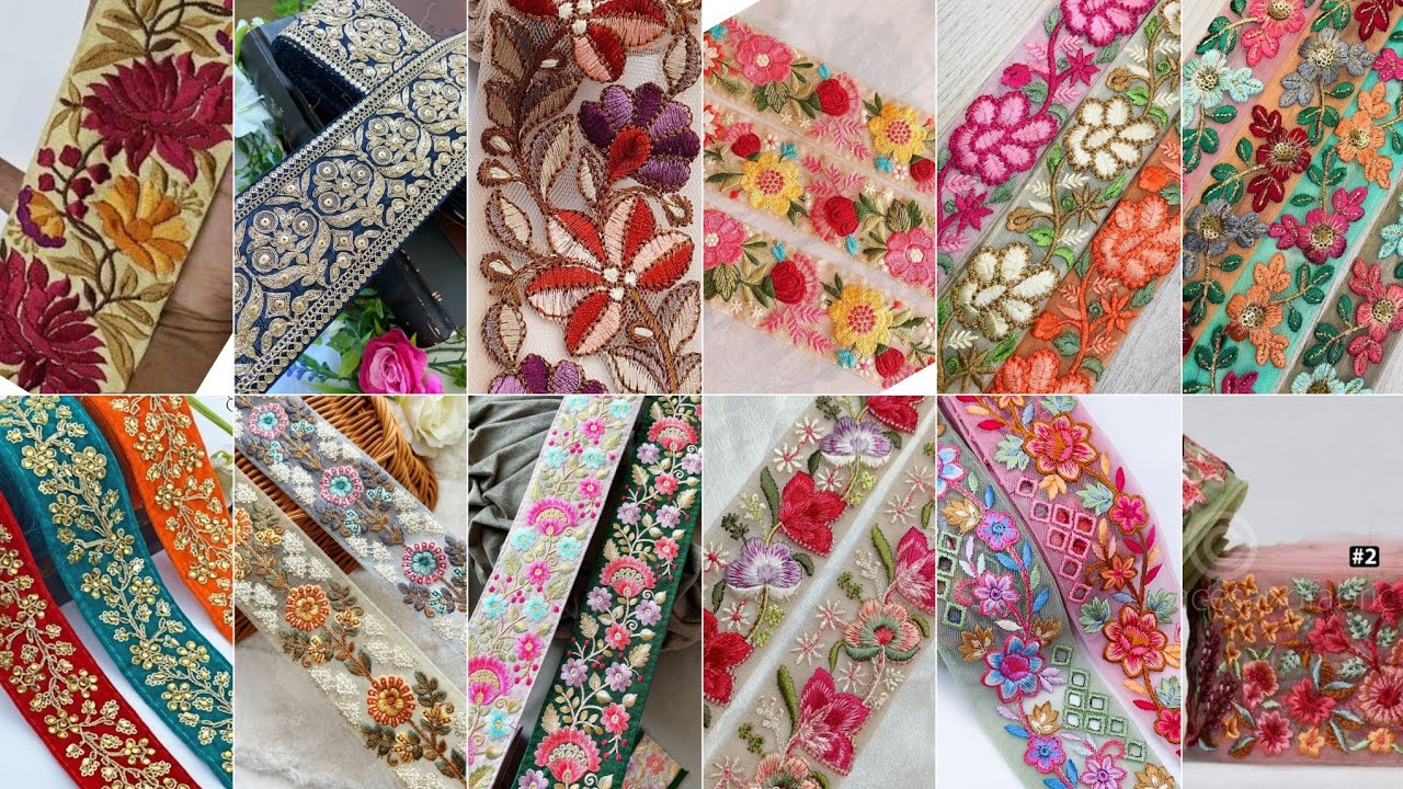 Embroidered Ribbon Lace Patti Designs for ladies dresses ideas - YouTube