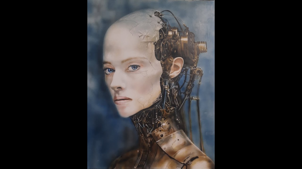 Mecha Lisa, airbrush painting, January 2024 - YouTube