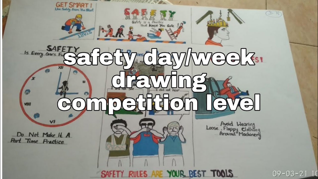 safety day/week drawing or poster for competition level / सुरक्षा दिवस ...