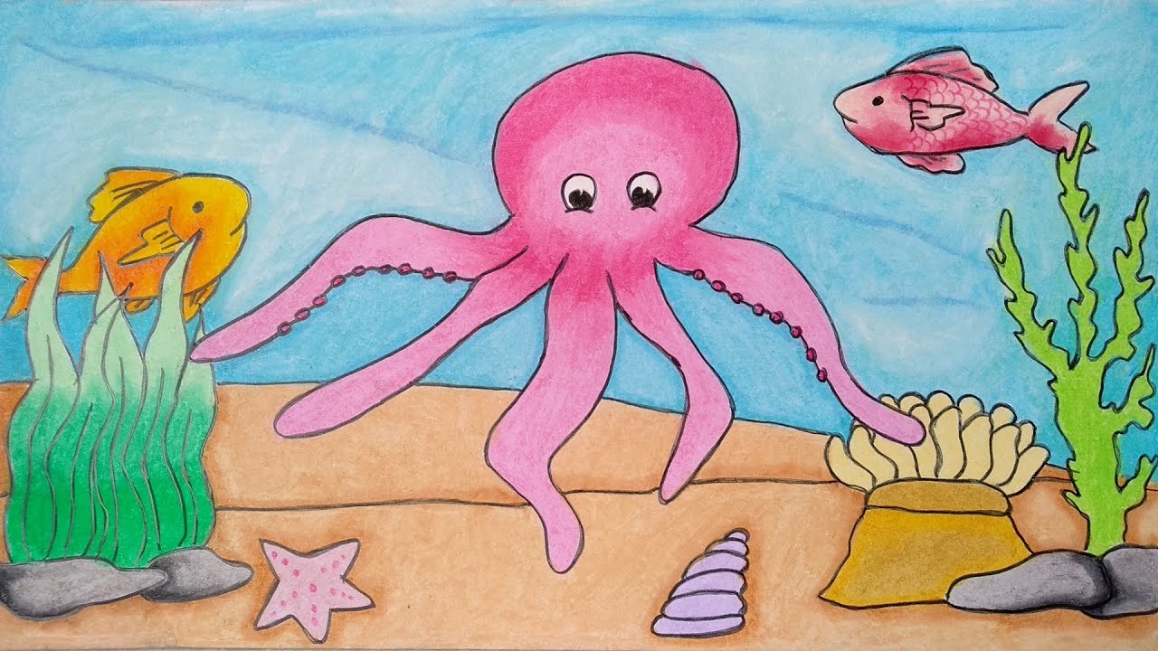 Menggambar aneka hewan laut || Cara menggambar yang mudah untuk pemula ...