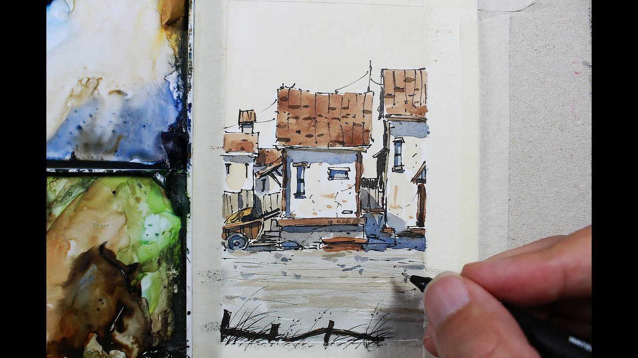 Line and Wash in Full Real Time WATERCOLOR BY NIL ROCHA ART - YouTube