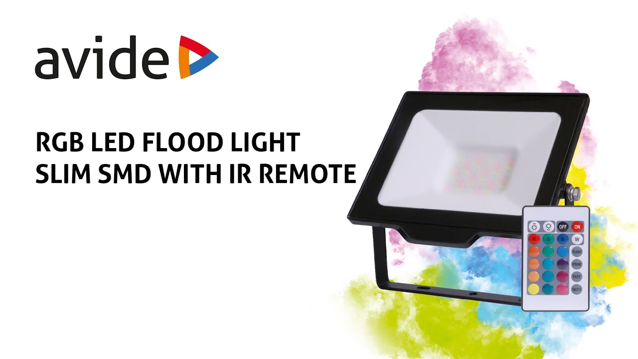 Avide RGB LED Flood Light Slim SMD with IR remote - YouTube