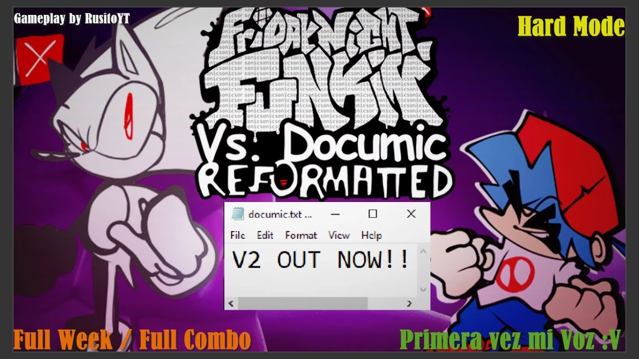 FNF VS Documic.txt V2 / Full Week / FC / Hard / Full Combo - YouTube