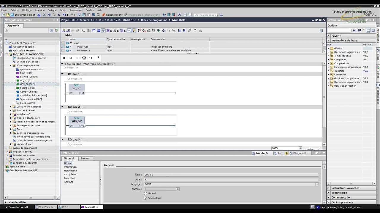 010 Déclaration du programme principal OB1 : Main (Tutoriel TIA PORTAL ...