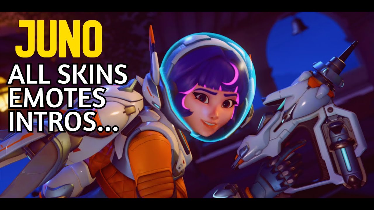 OVERWATCH NEW HERO JUNO | ALL SKINS, ABILITIES, EMOTES... - YouTube