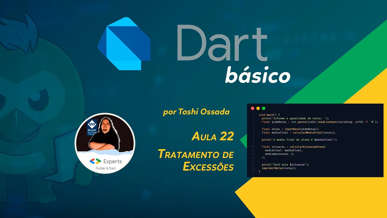 Curso básico de Dart - Aula 22 - Tratamento de Excessões - YouTube