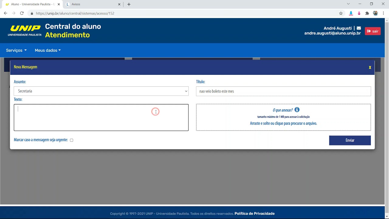 ATENDIMENTO na Área do Aluno UNIP EAD - YouTube