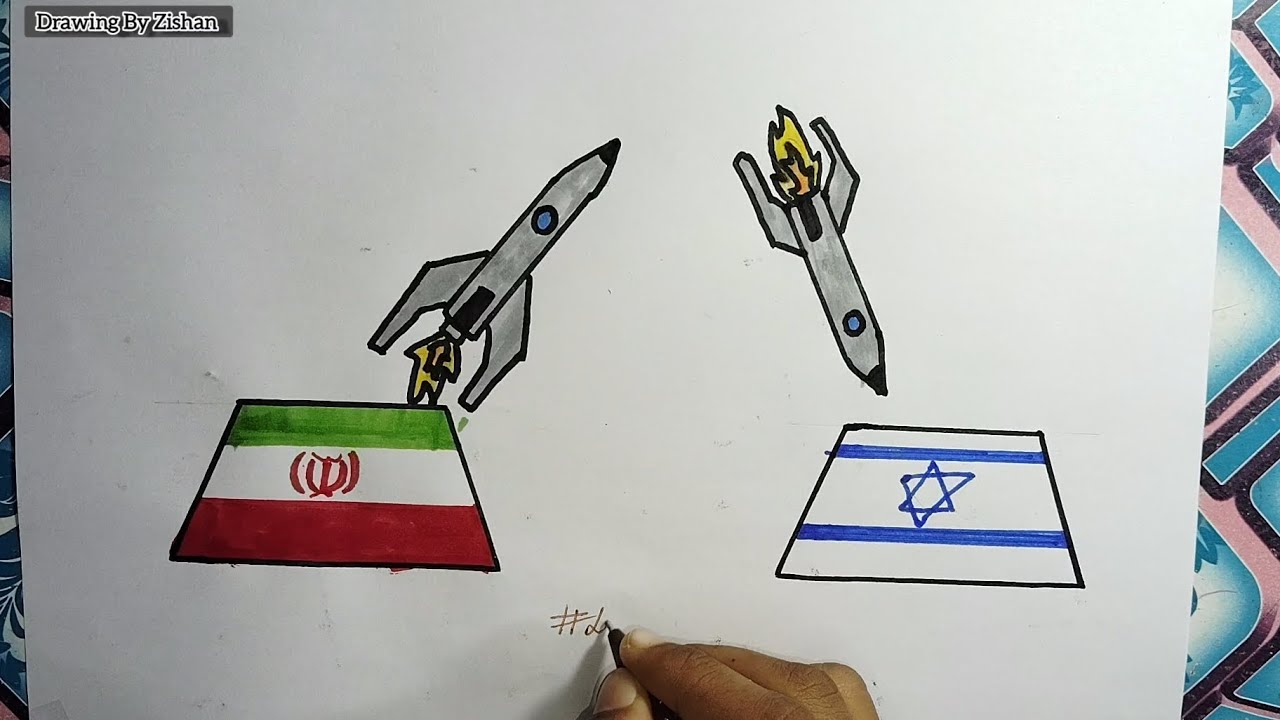 Drawing Of Iran 🇮🇷 Flag And Israel 🇮🇱 Flag With Rocket 🚀 ...