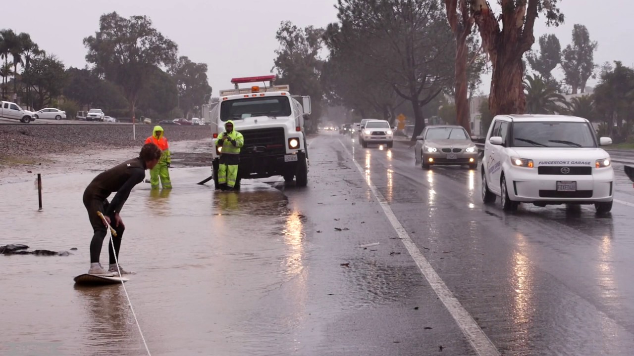 Extreme Puddle Surfing On A Surfboard - YouTube