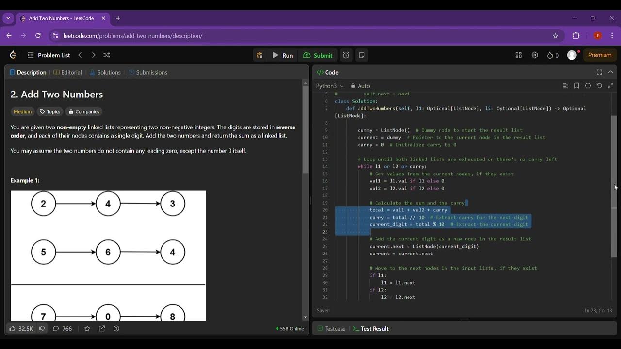 Add Two Numbers | LeetCode Solution in 1 Minute ⏱️ - YouTube