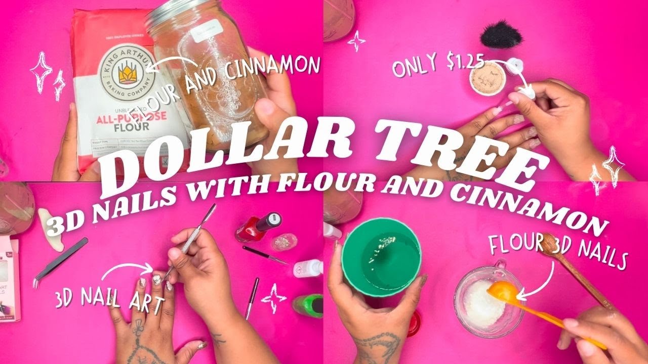 3D NAIL ART USING FLOUR FROM DOLLAR TREE & CINNAMON NAILS CUTE ...