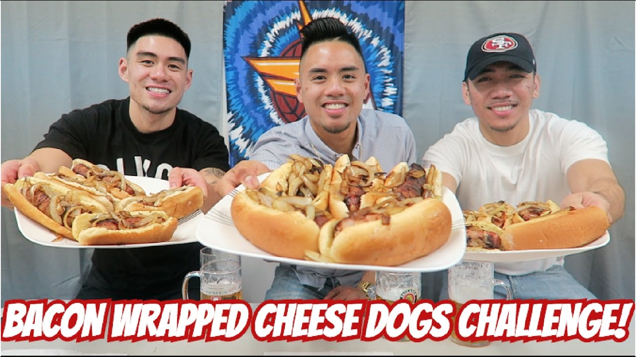 BACON WRAPPED CHEESE DOGS CHALLENGE! TRIPLE THREAT EAT OFF | MUKBANG ...