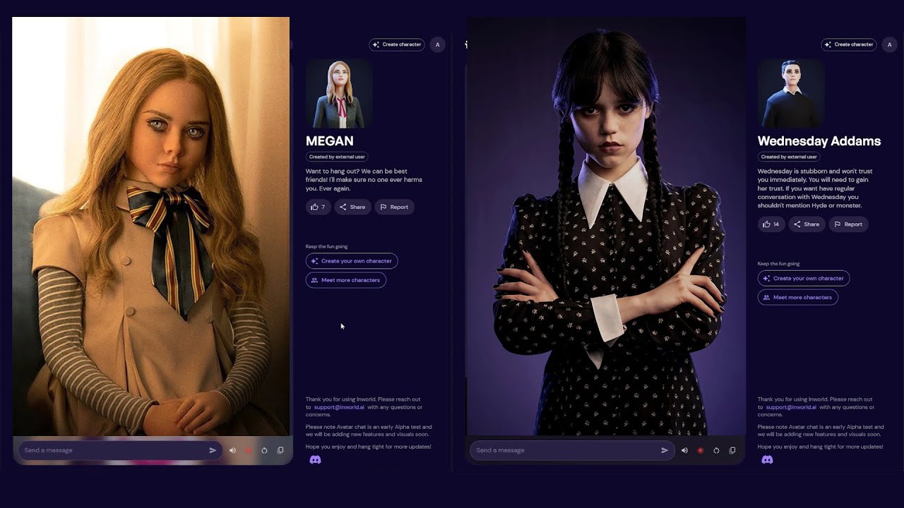 Wednesday Ai meets Megan Ai 👩‍🦱 👱‍♀️ / Inworld AI - YouTube