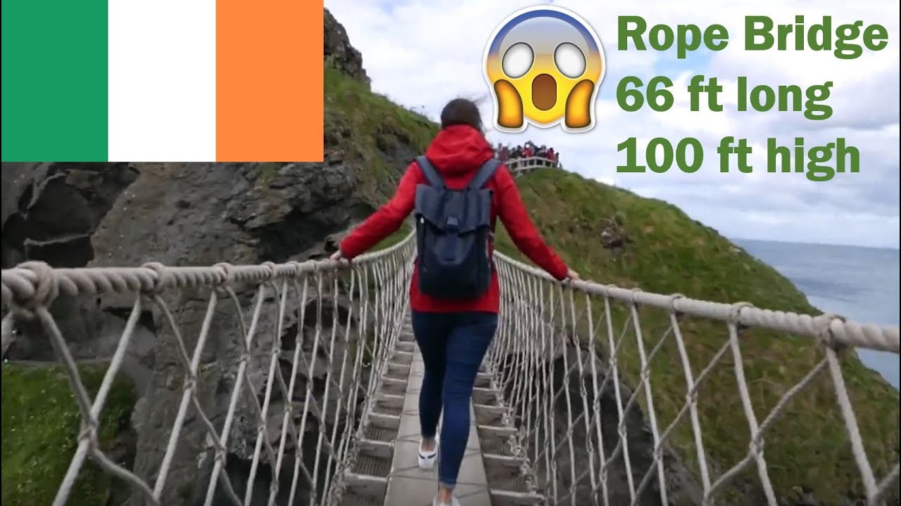 Crossing 100ft High Irish Rope Bridge, Carrick-a-Rede, County Antrim ...