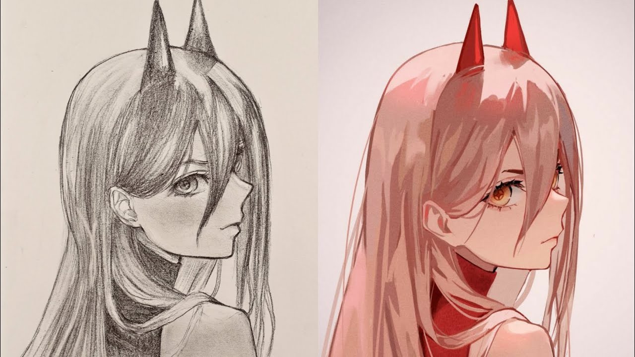Anime drawing | How to Draw anime girl | power sketch from Chainsaw man ...