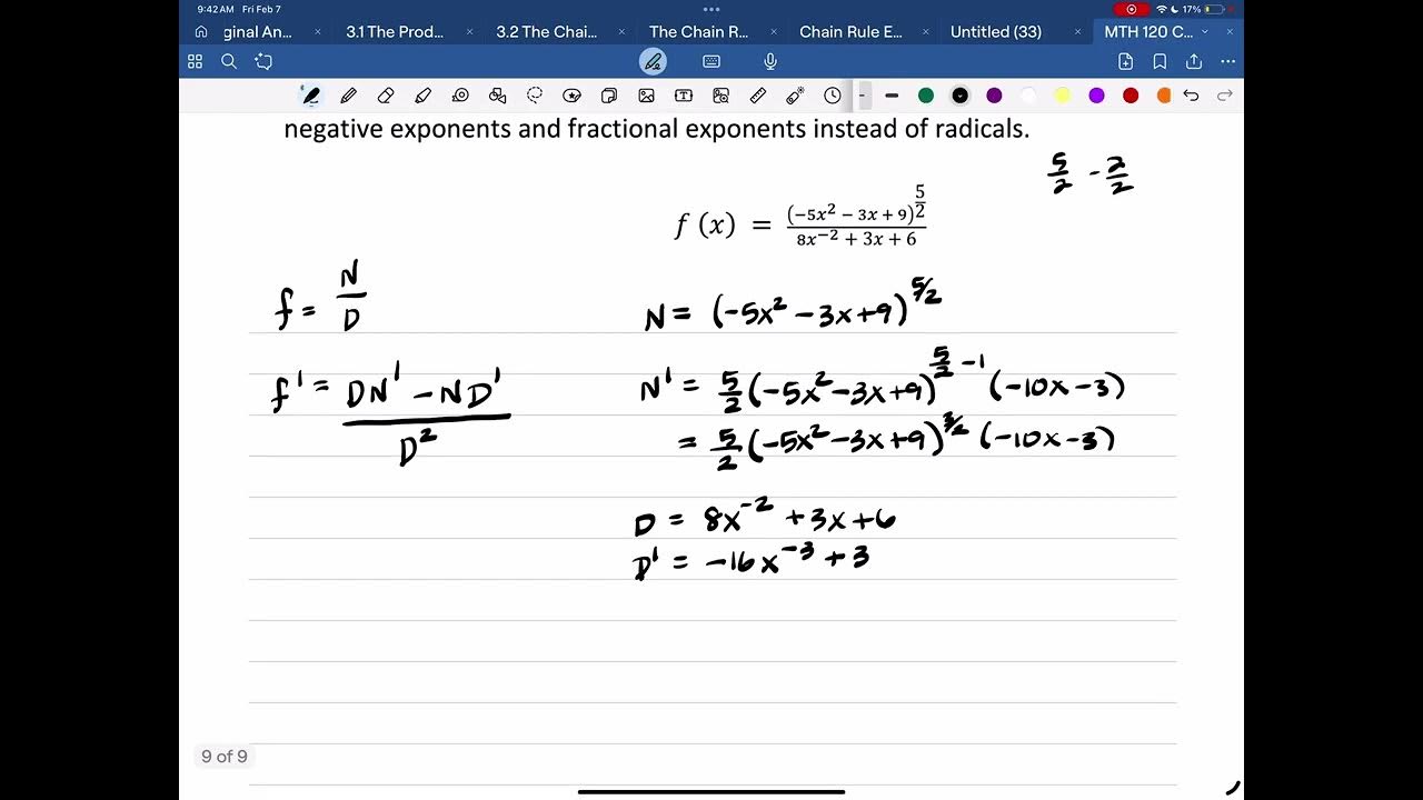 MTH 120 The Chain Rule Example 9 - YouTube