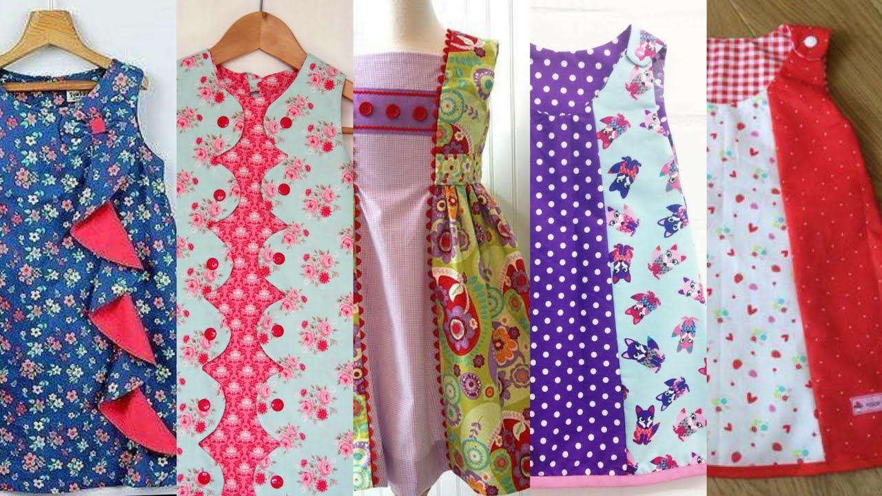 Two Colour Fabric Frocks Designs For 1 To 7 Year Girls/Comfortable ...