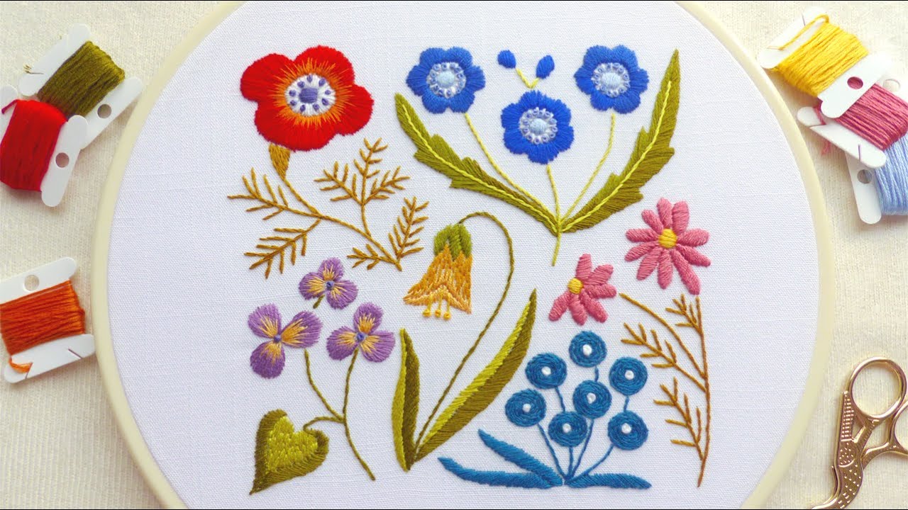 Easy Satin Stitch Flower Design using 4 Stitches (Hand Embroidery ...