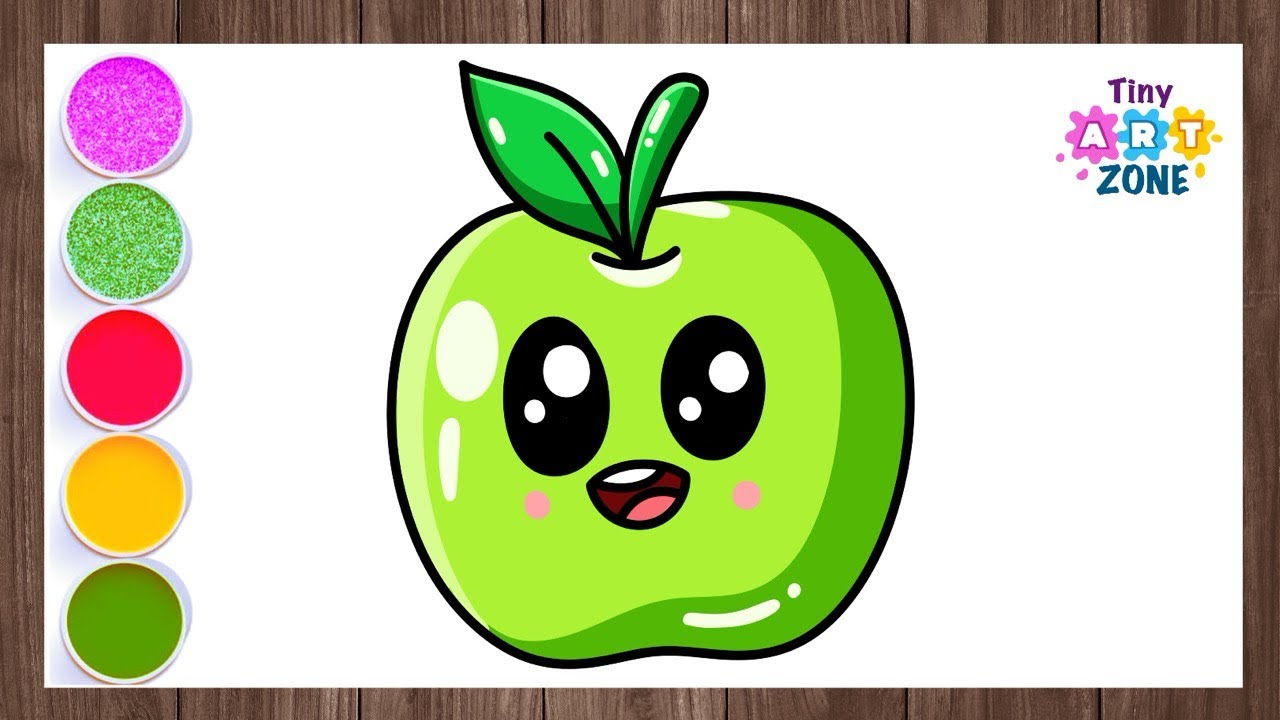 How to Draw a Cute Green Apple easy for Kids | Green Apple Drawing and ...