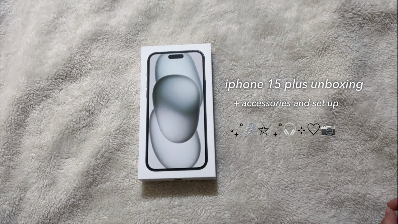 iPhone 15 plus (black) 🖤 unboxing + accessories and setup | aesthetic ...