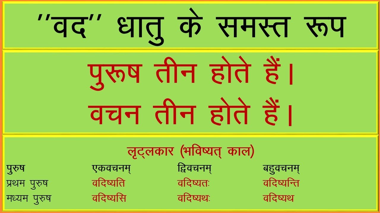 वद (बोलना) धातु के समस्त रूप #संस्कृत व्याकरण #Vad Dhatu Roop - YouTube