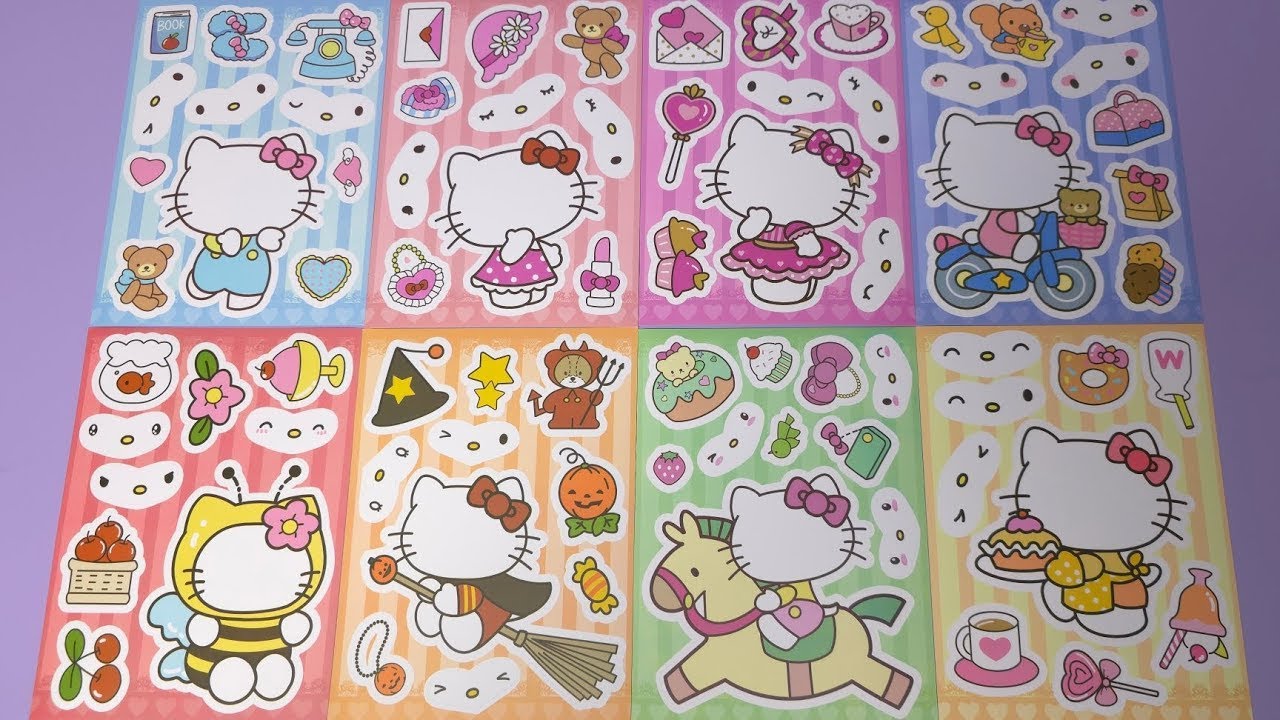 [Toys ASMR] Decorate With Sticker Book Paper DIY Hello Kitty Characters ...