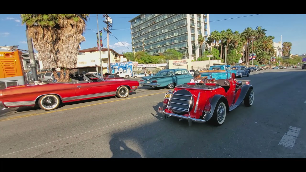 Movie stars and Lowrider cars out on Sunset blvd - YouTube