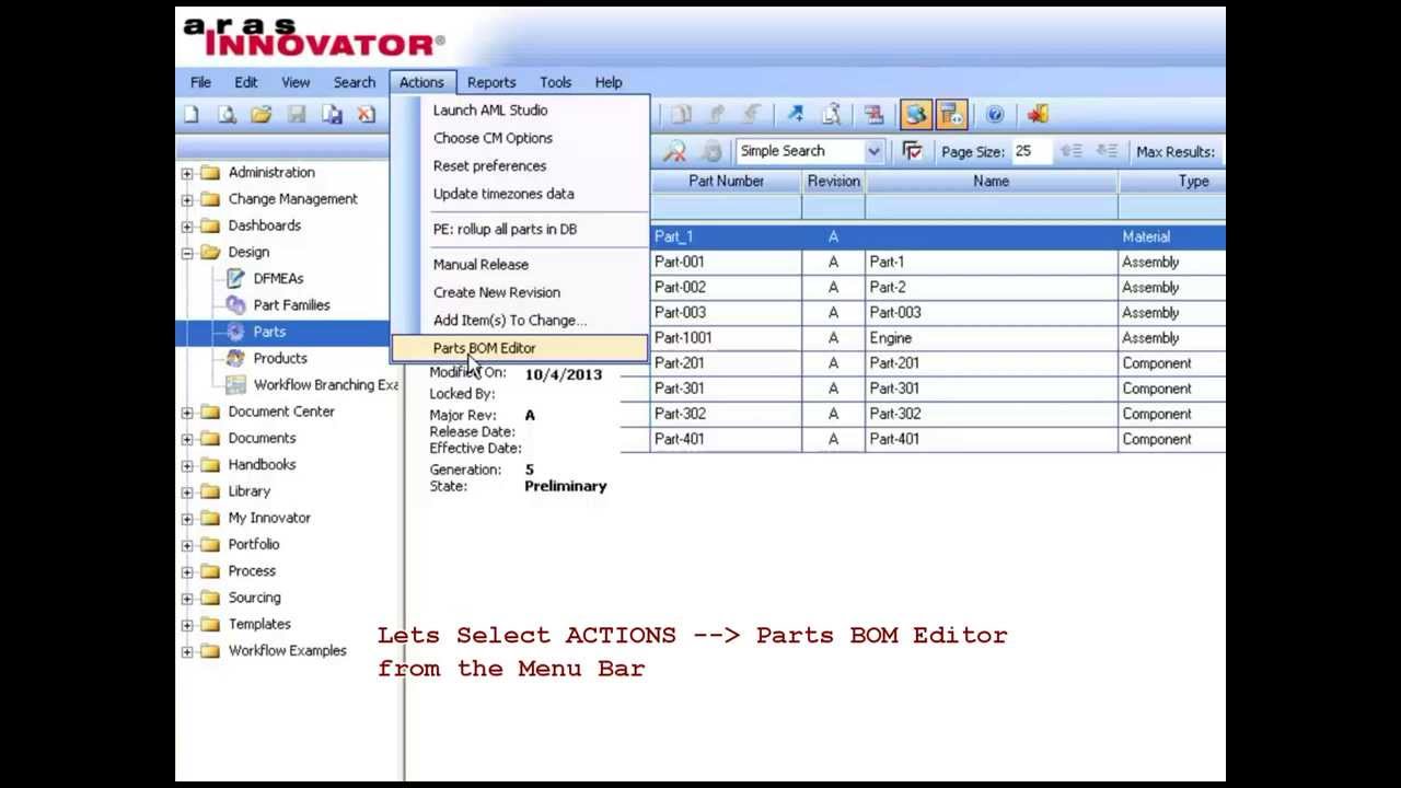 Parts BOM Editor in Aras Innovator by Panso Solutions - YouTube