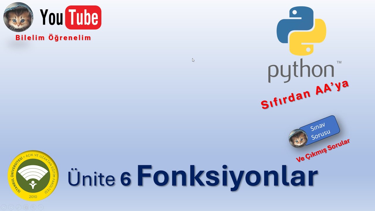 AUZEF, Python Ünite 6 Fonksiyonlar, Konu anlatımı - YouTube