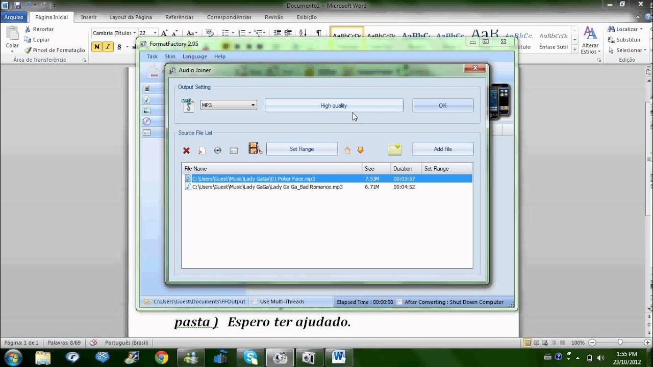 Como unir 2 musicas em uma so usando o format factory - YouTube