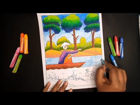 How To Draw Fishing Scenery Drawing ।। Fishing Scenery Drawing ...