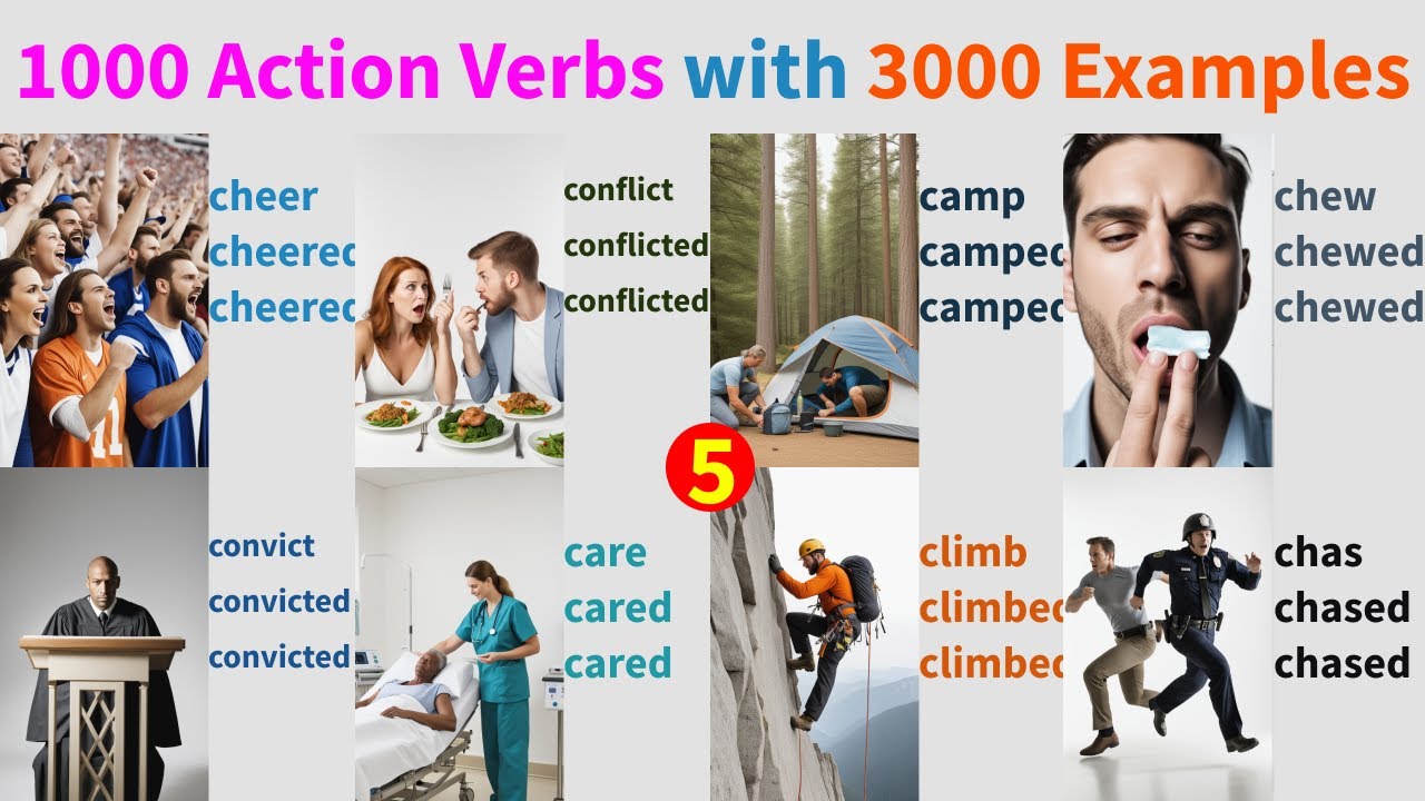 1000 English Action Verbs Vocabulary with 3000 phrases, Common Action ...