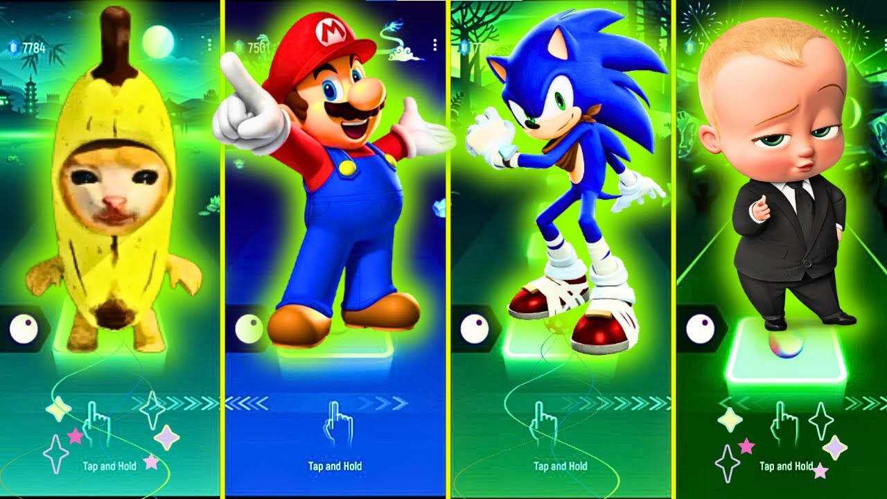 💥💥💥 Tiles Hop Banana Cat 🆚 Mario Wonder 🆚 Sonic Boom 🆚 Baby Boss Coffin ...