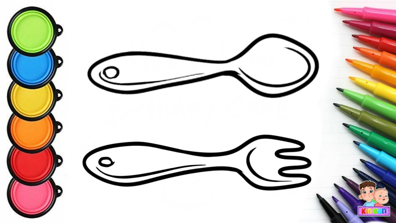 How to draw spoon and fork for kids / Tutorial Drawing and coloring ...