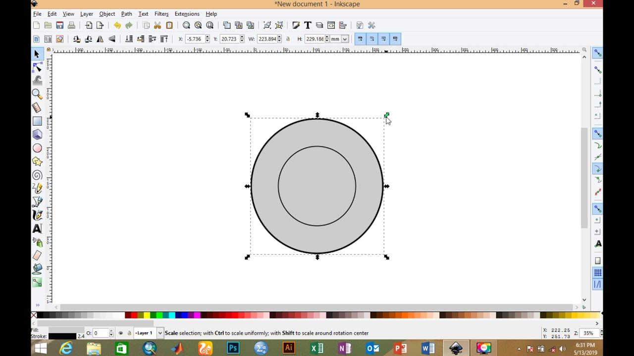 Inkscape drawing magnetic field around wire carrying current - YouTube