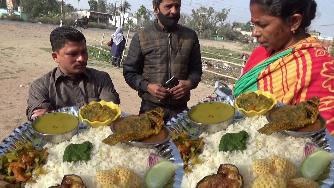 Eating in a Dhaba Hotel | Chara Pona Fish Thali with 2 Plate Extra Rice ...
