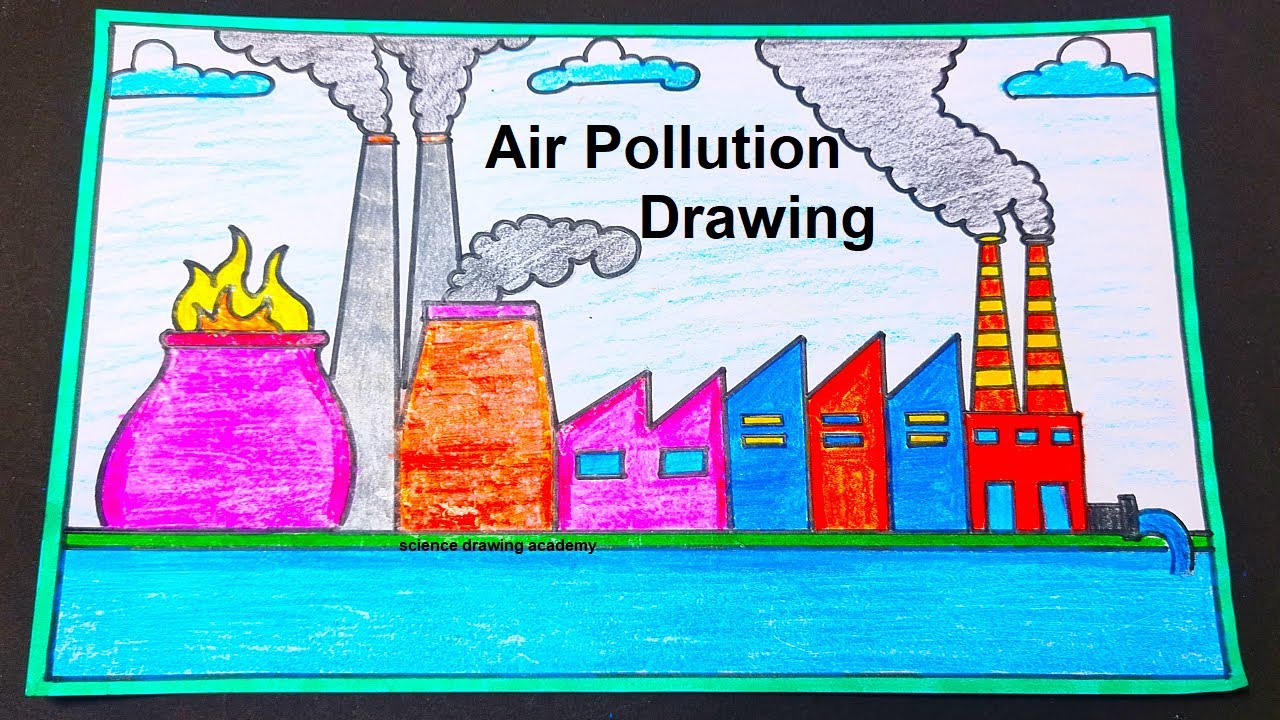 air pollution and factory pollution drawing in easy steps | science ...