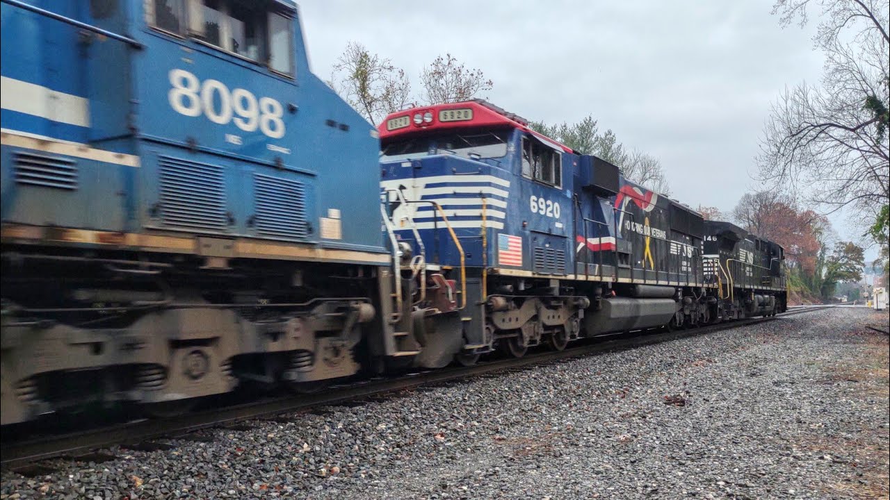 NS 12R with NS 6920 Veterans and NS 8098 Conrail heritage unit trailing ...