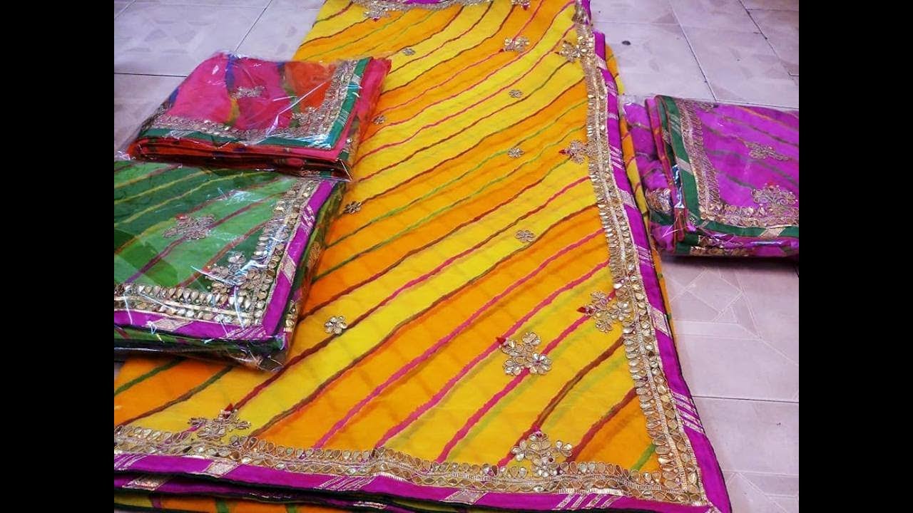 Pure Chiffon Gota Patti Work Leheriya Sarees || Rajasthani Lehariya ...